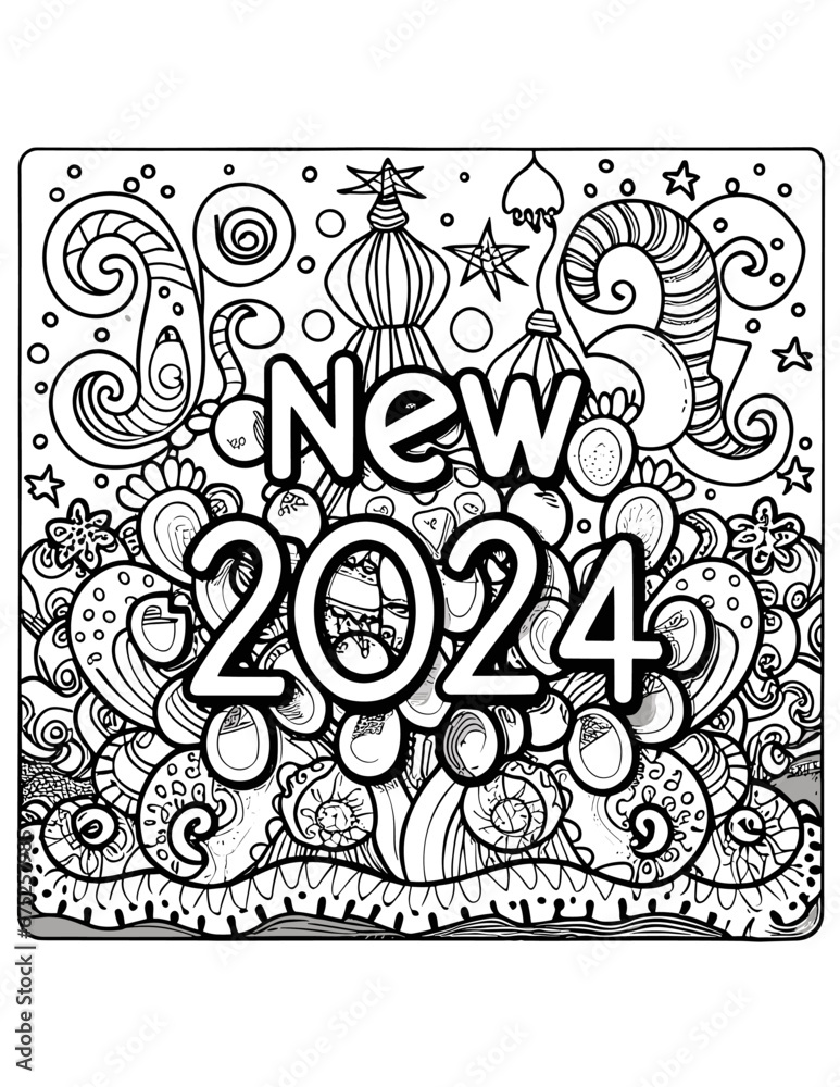 cute coloring page for the new year 2024 mandala Stock Vector | Adobe Stock