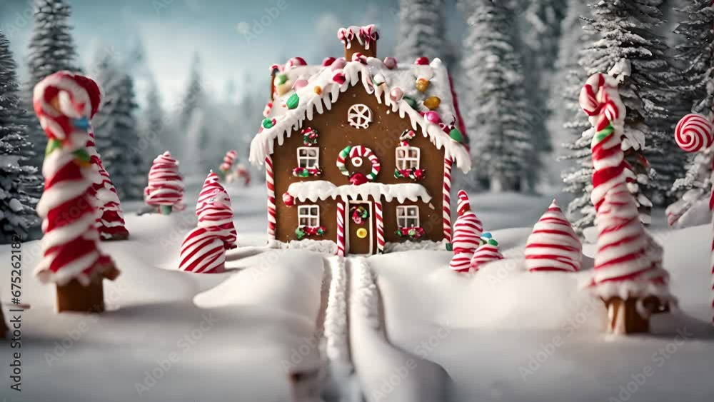 whimsical gingerbread house nestled snowy landscape, complete with ...