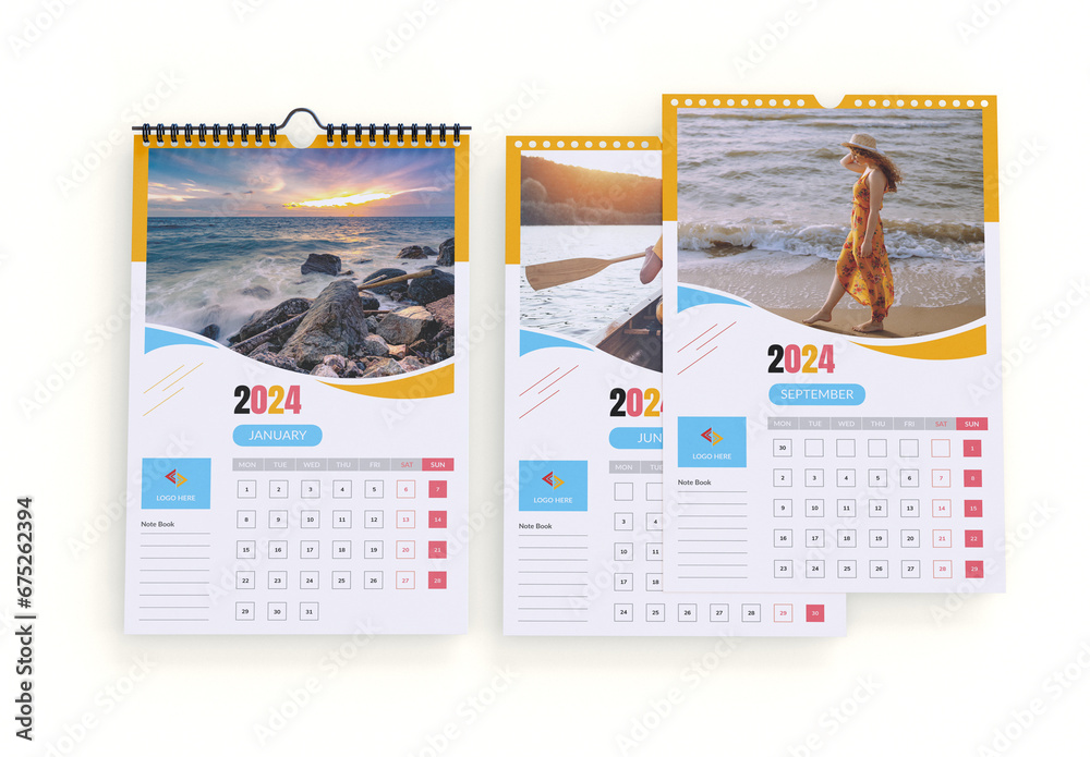 Tabloid Wall Calendar 2024 Stock Template | Adobe Stock