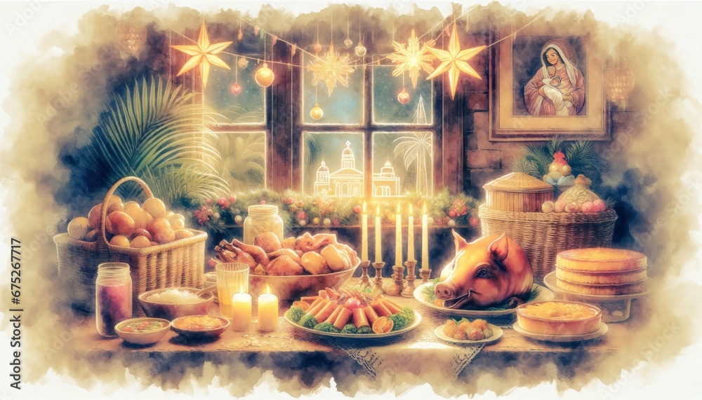 Traditional Filipino Christmas dinner with a tropical touch. Stock ...