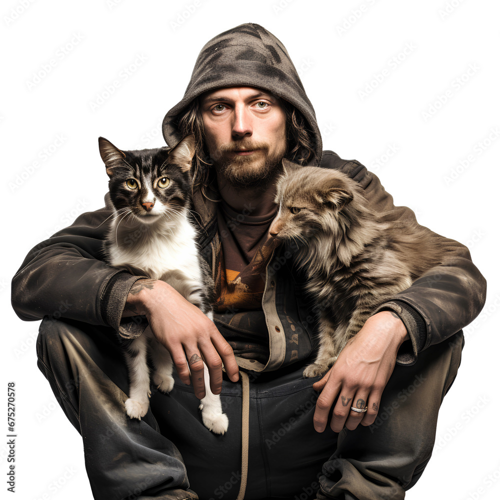 Homeless man with his dog on transparent background PNG. Dog concept is ...