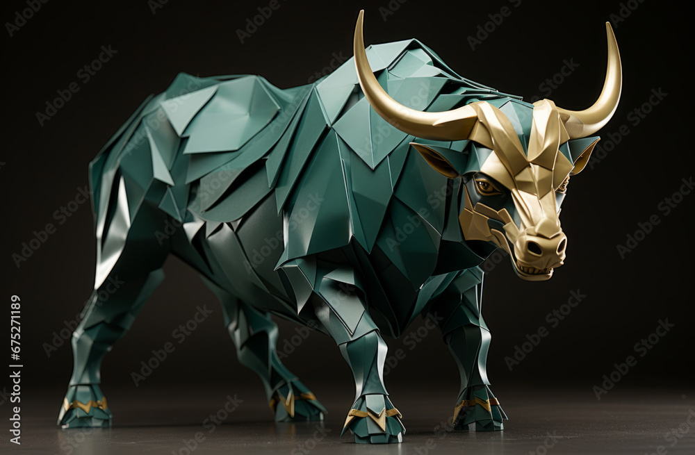 3D bull, animal and lowpoly with colour, design and concept for finance ...