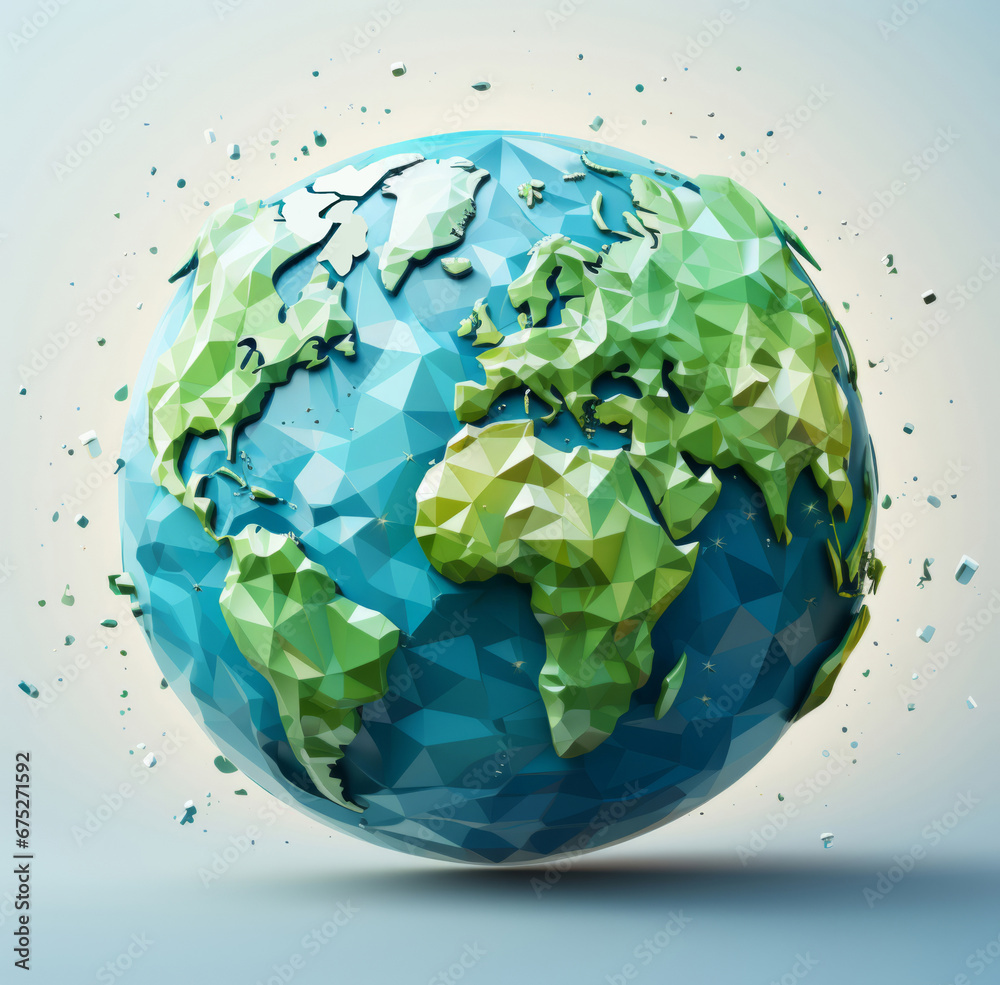 3D earth, planet and continent with lowpoly, design and concept for ...