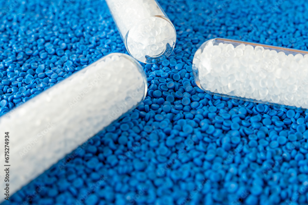 White plastic grain, plastic polymer granules,hand hold Polymer pellets ...