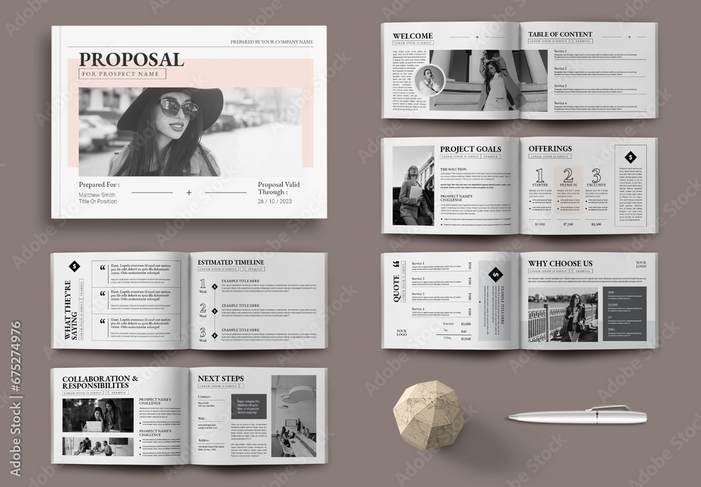 Clean Proposal Layout Landscape Stock Template | Adobe Stock