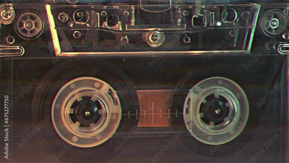 Vintage audio cassette tape recorder playing. Old school magnetic ...