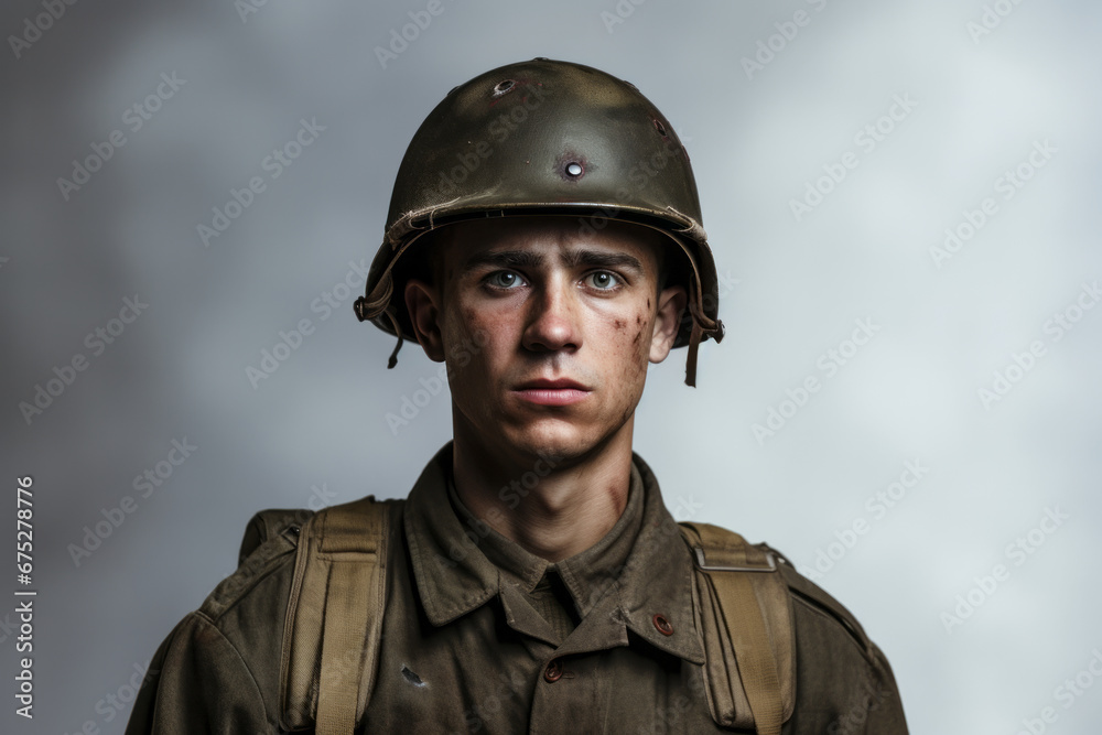 Poster Historical portrait of a world war 2 army soldier wearing ...