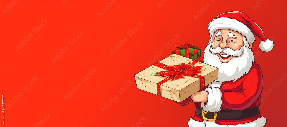 festive gift box Pizza in hands of Santa Claus, cartoon Santa pizza ...