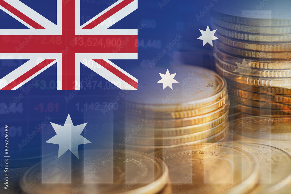 Australia flag with stock market finance, economy trend graph digital ...