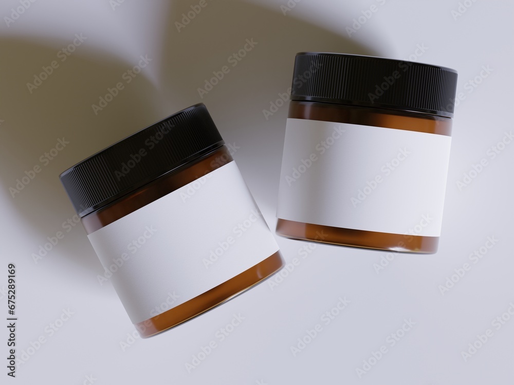 Amber Glass Cosmetic Jar with a realistic texture blank Label white ...