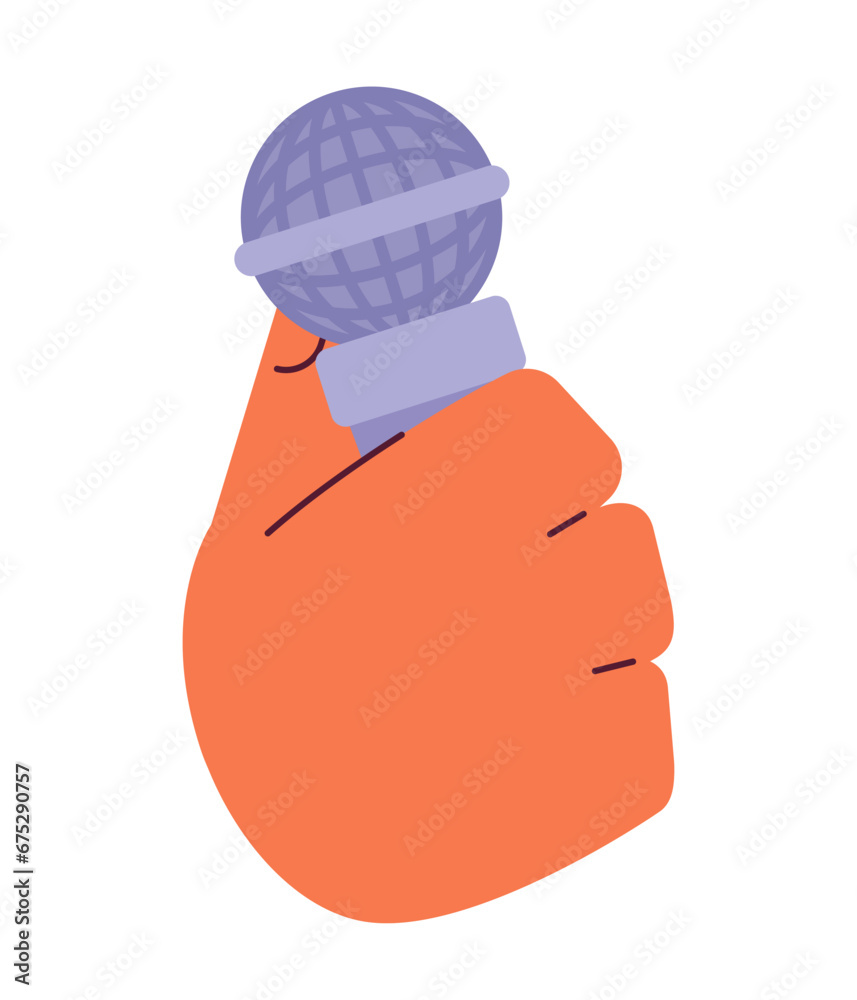 Mic holding cartoon character hand illustration. Standup comedian 2D ...