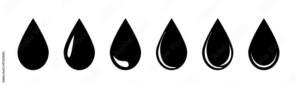 Water drop icon set. Water drop shape icon symbol. Flat style Isolated ...