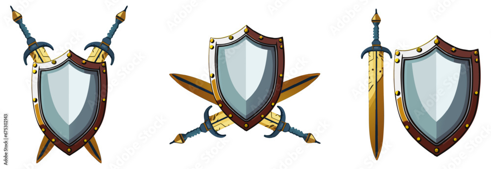 Coat of arms with sword and shield in three variations. Stock Vector ...