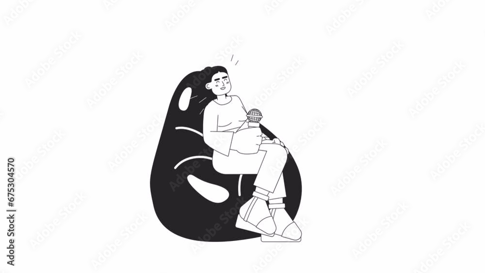 Laughing middle eastern woman bean bag sitting bw 2D character ...