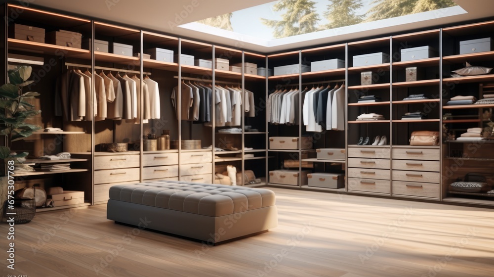 Dressing room interior, shelves and drawers. Dressing room with space ...