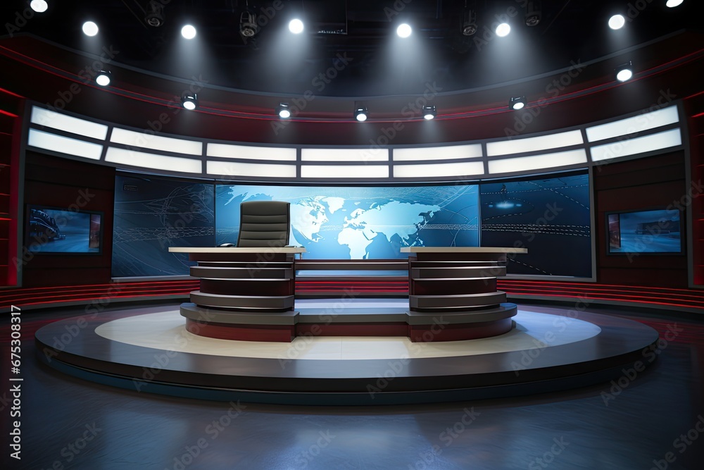 The studio's a news set. Studio TV news program. Newscaster background ...