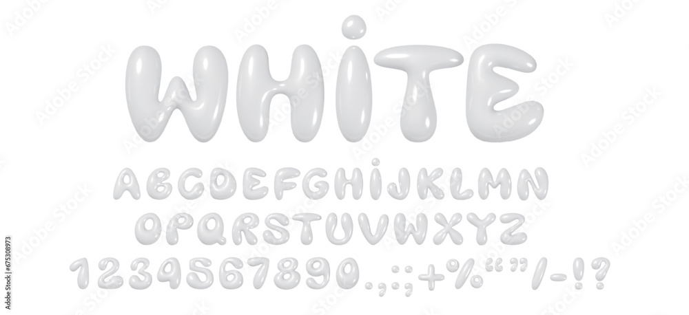 Glossy 3D bubble font vector with white inflatable balloon letters ...