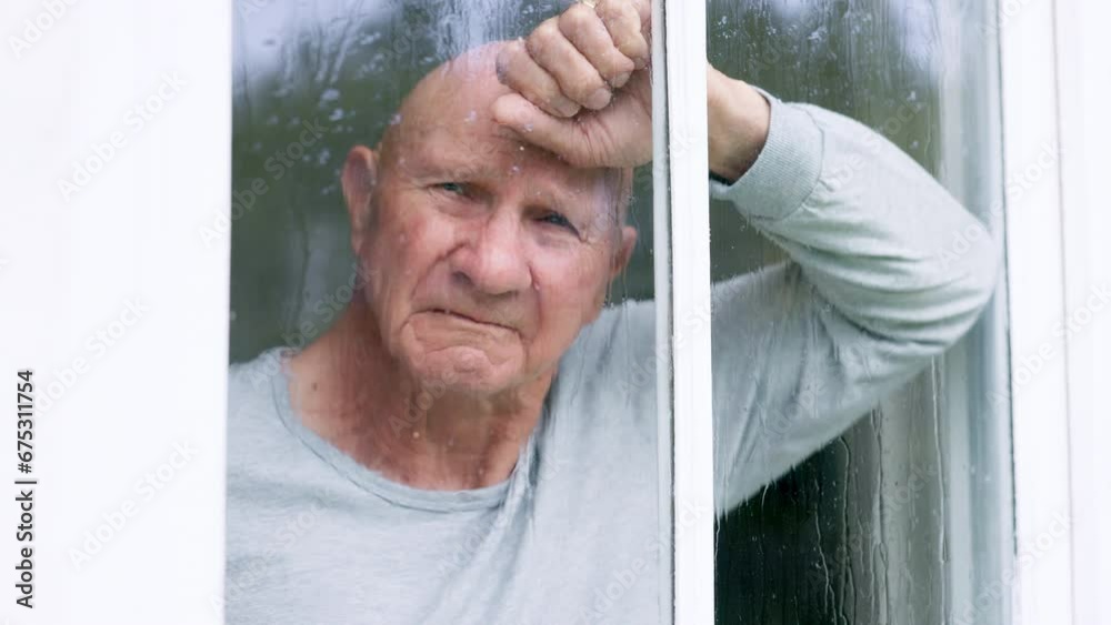 Window, thinking and senior man or depression, doubt and anxiety for future, retirement and ...