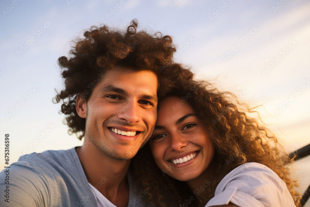 Generative AI photo of nice sweet happy cute beautiful couple walk ...