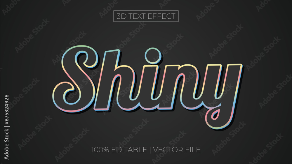 Editable shiny black 3d text effect template style premium vector black dark background Stock ...