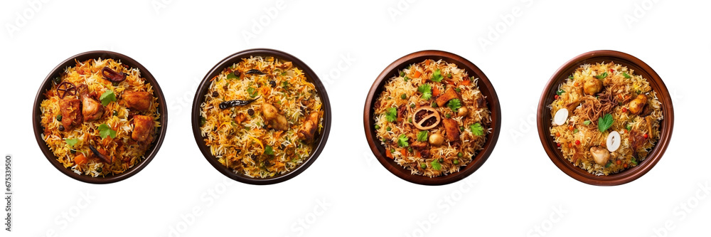 Set of Biryani, Indian food top view isolated on transparent or white ...