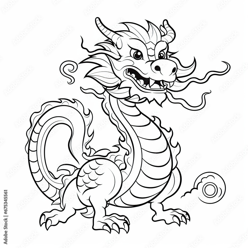 Chinese Dragon New Year for coloring page. AI Generated. Stock Photo ...