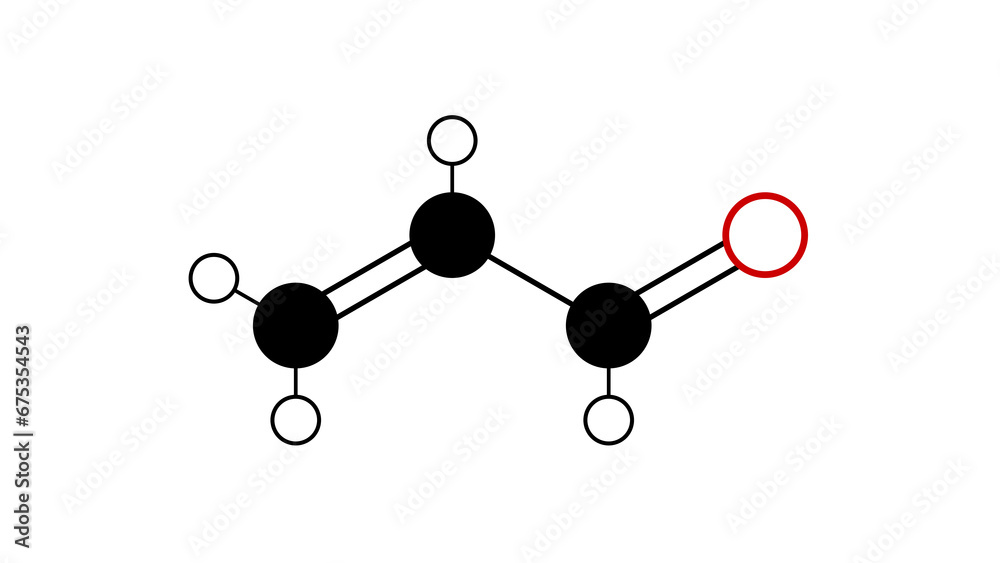 acrolein molecule, structural chemical formula, ball-and-stick model ...