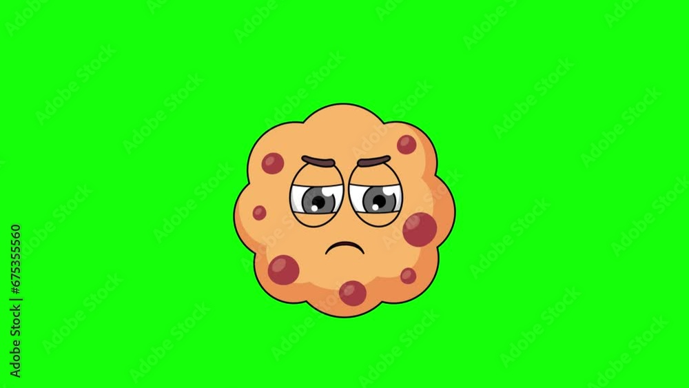 Angry emoticon of chocolate chip cookie character, loop animation emoji ...