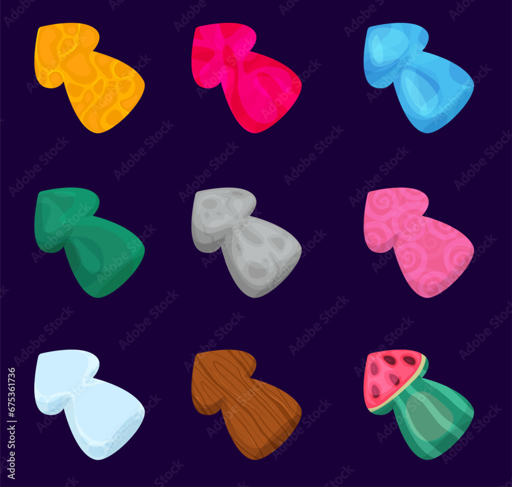 Cartoon glossy arrows. Game arrows asset. Cartoon cursors and pointers ...