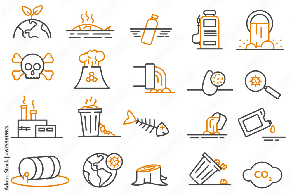 Sewage icons. Wastewater and water treatment vector icon set. Pollution ...