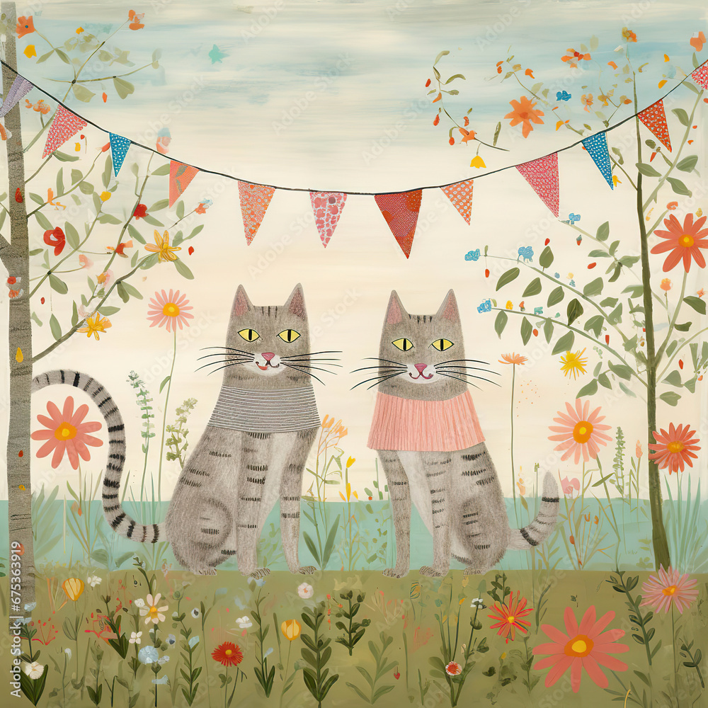 Whimsical Summer: A Cat's Day Out in the Flower Field,Festive Feline ...