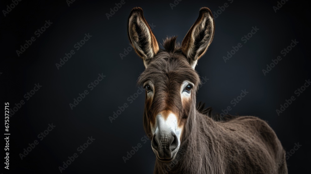 a close up of a donkey's face with it's head turned to the side with a ...