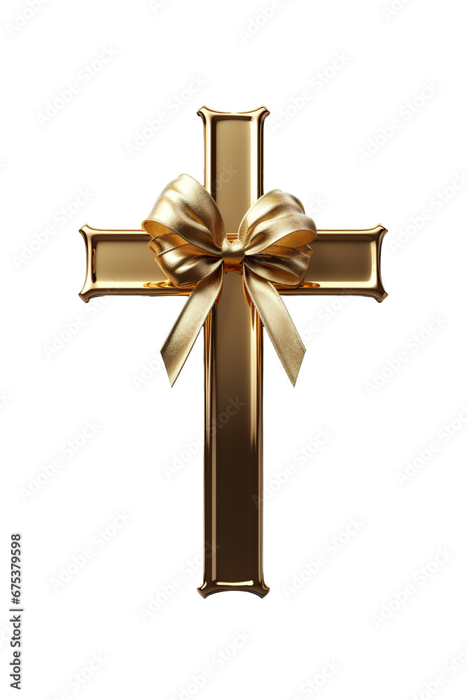 3D gold cross christmas theme isolated against transparent white ...