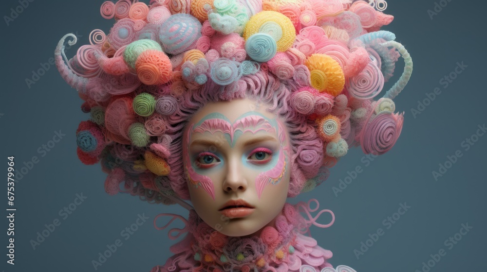 Pastel color portrait of fashion fantasy style woman with crochet ...