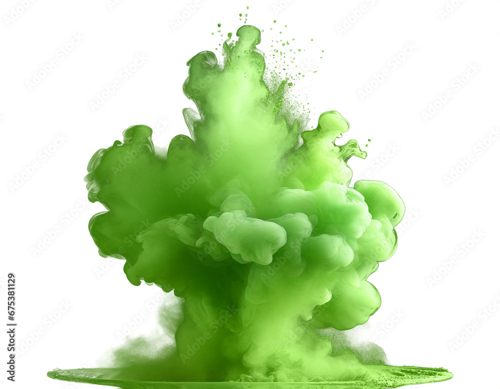 Green paint splash explosion smoke cloud isolated on transparent or ...