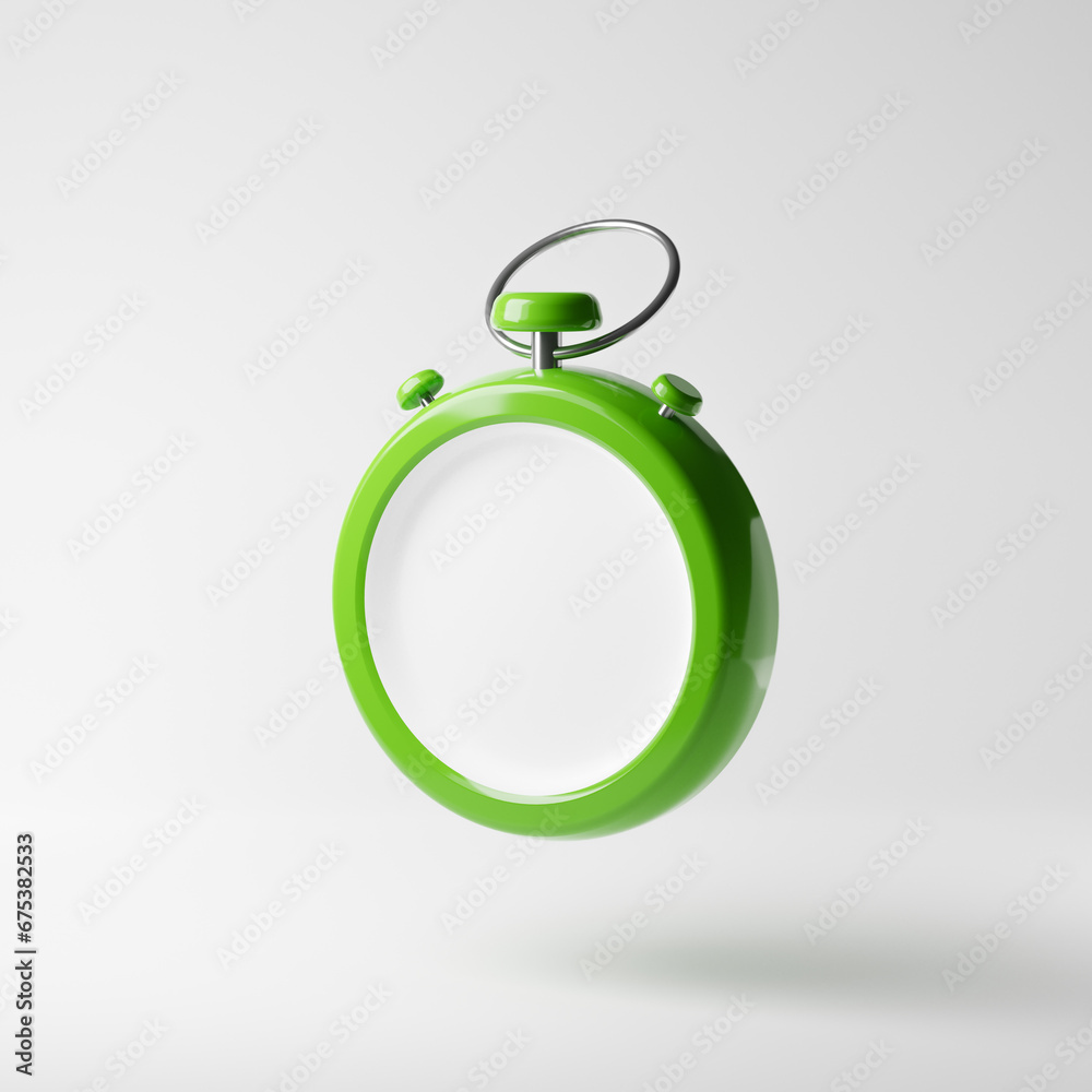 Green stopwatch with blank dial isolated over white background. Mockup ...