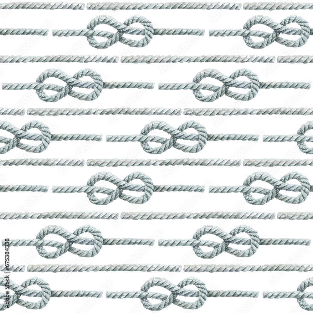 Seamless pattern of white watercolor knotted ropes realistic cords ...