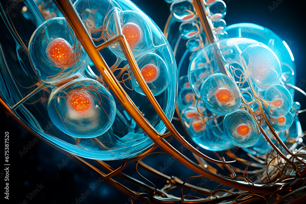 Abstract microbiological background with blue molecules in cells poster ...