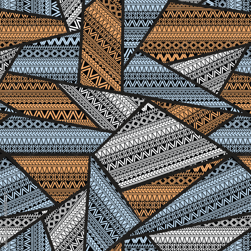 Textile fabric border motif pattern for a geometric oriental seamless ...