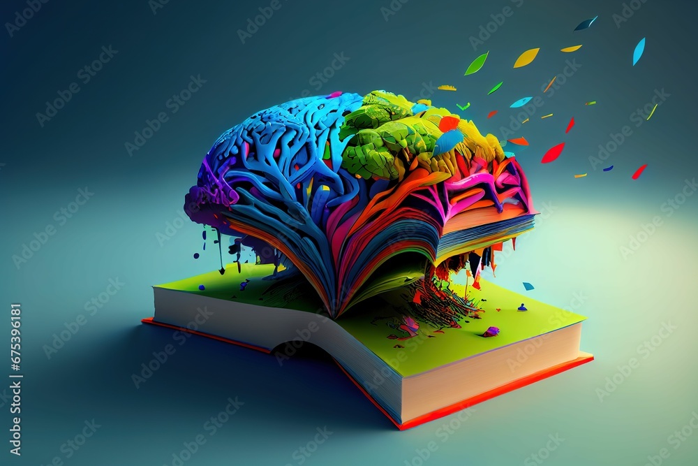 AI generated illustration of an opened book with tree-shaped vibrant ...