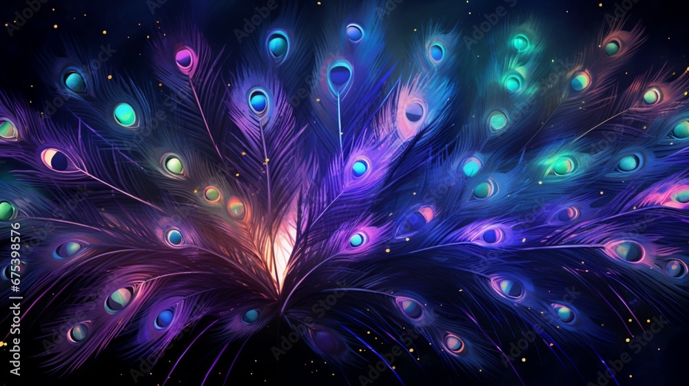 scene of iridescent fireworks creating a mesmerizing peacock tail in ...