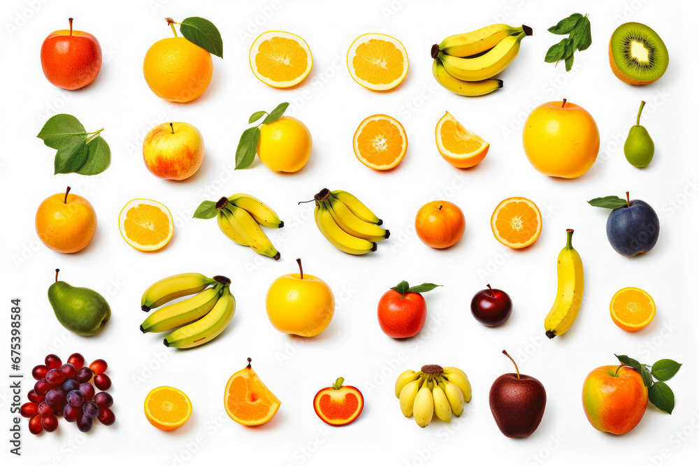 Collection of fruit on white background. Food products representing the ...