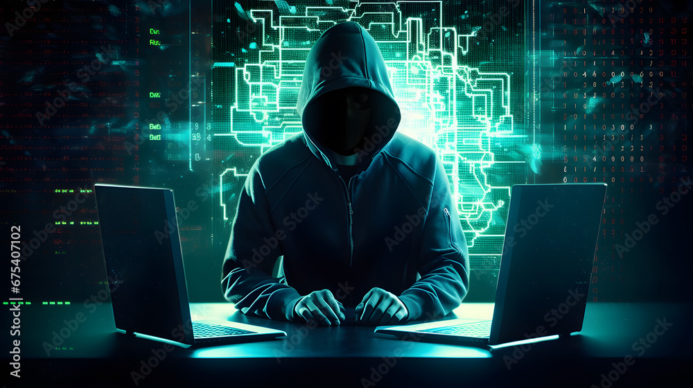 Hacker with computer laptop. Concept of cybercrime, cyberattack, dark ...