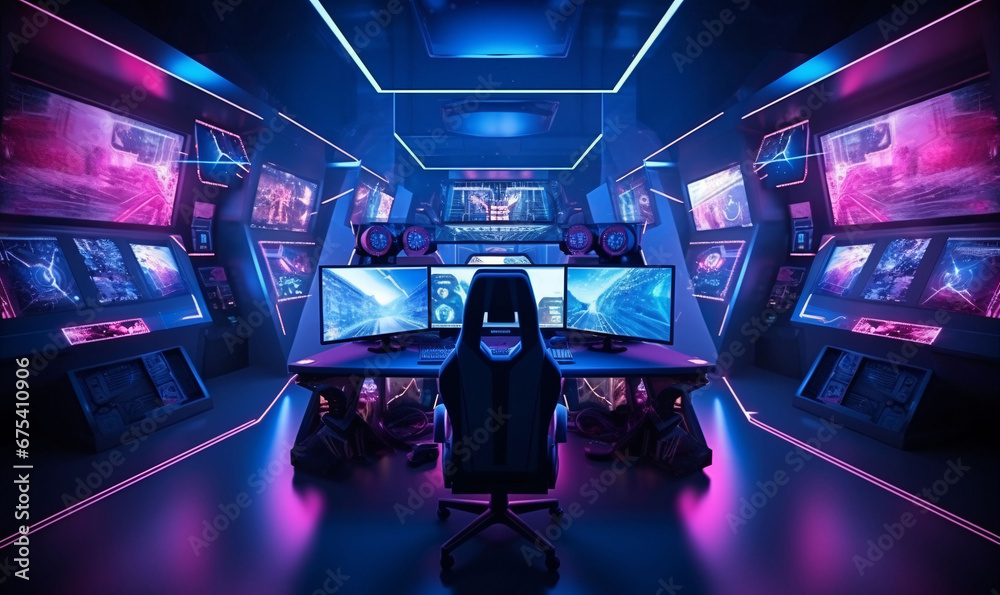 Controlling admin room with multiple monitors and powerful hardware. A ...