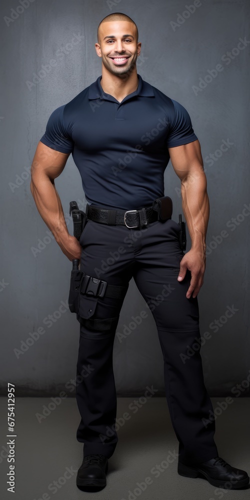 handsome policeman - police officer - wearing uniform in duty ...