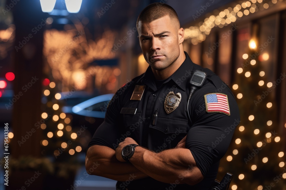 handsome policeman - police officer - wearing uniform in duty ...