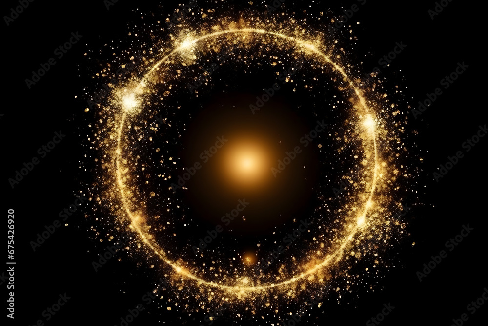 Gold glitter circle of light shine sparkles and golden spark particles ...