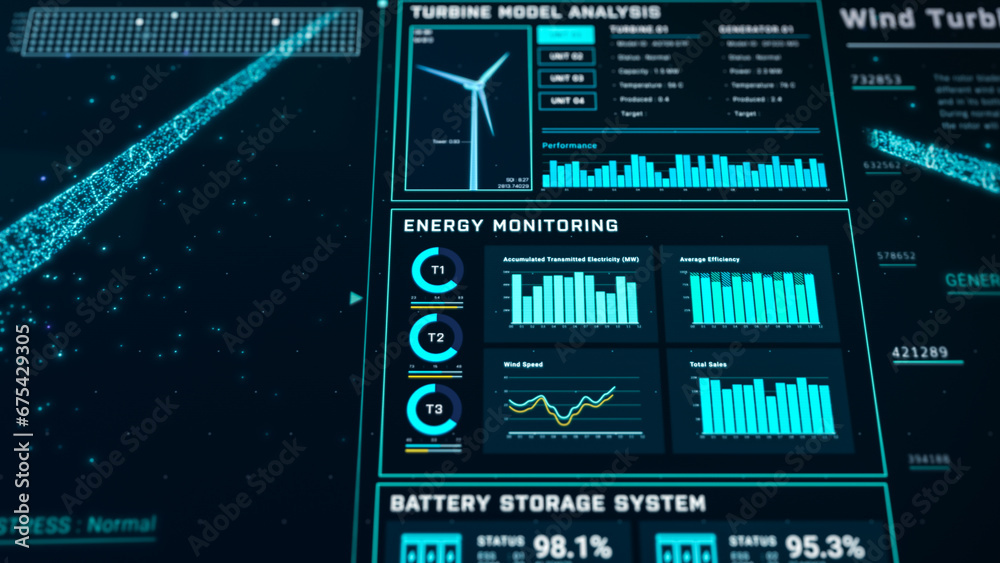 Futuristic wind turbine energy control center interface design, digital ...