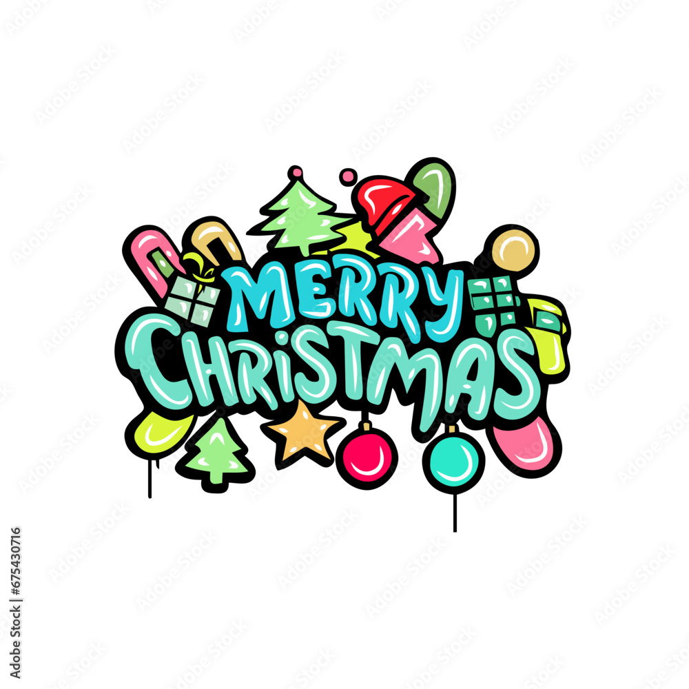 Merry Christmas Graffiti Lettering Typography Art Illustration Stock