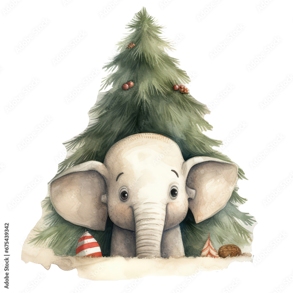 Elephant Peek in Christmas Watercolor | Festive Holiday Art Cute ...